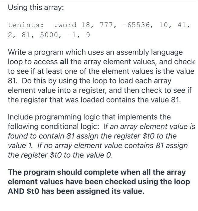 Solved Using this array: tenints: .word 18, 777, -65536, 10, | Chegg.com