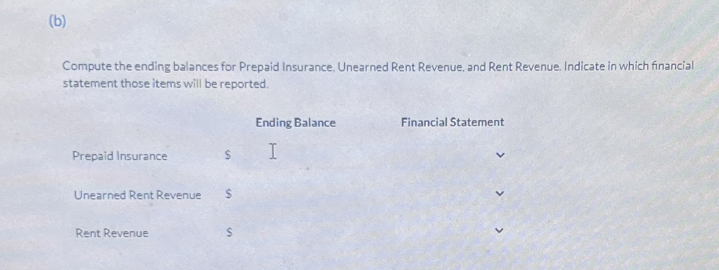(b)Compute the ending balances for Prepaid Insurance. | Chegg.com