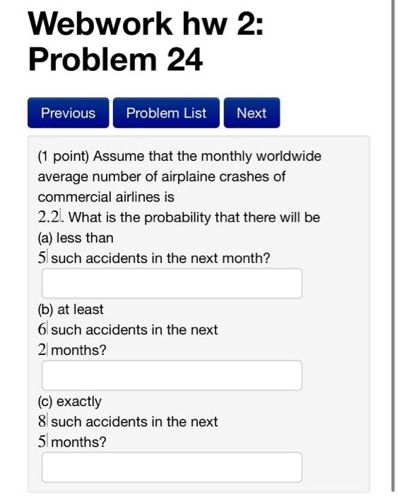 Solved Webwork hw 2: Problem 24 Previous Problem List Next | Chegg.com