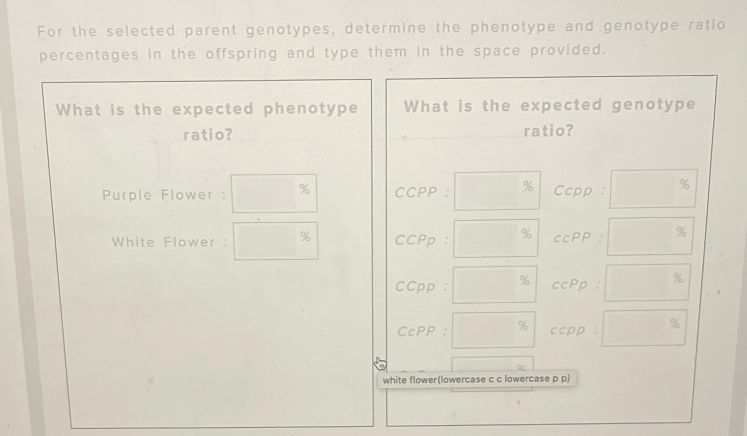 Solved For the selected parent genotypes, determine the | Chegg.com