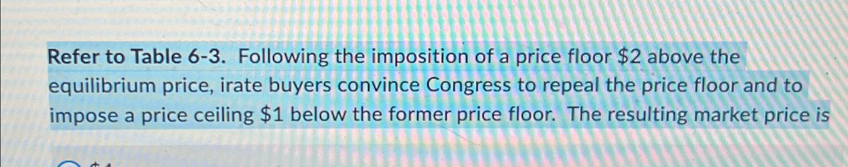 Solved Refer to Table 6-3. ﻿Following the imposition of a | Chegg.com
