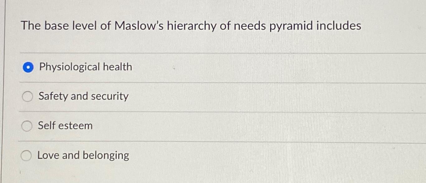 Solved The base level of Maslow's hierarchy of needs pyramid | Chegg.com