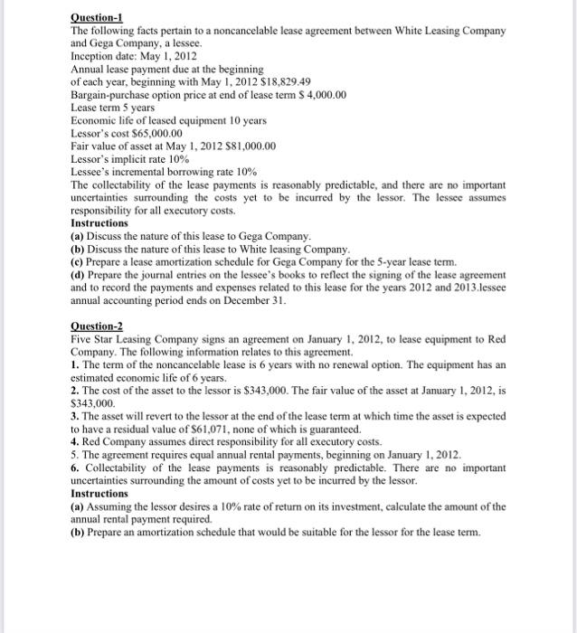 Solved Question-1 The following facts pertain to a | Chegg.com