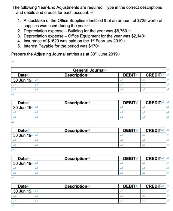 Solved The following Year-End Adjustments are required. Type | Chegg.com