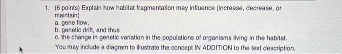 Solved 1. (6 points) Explain how habitat fragmentation may | Chegg.com