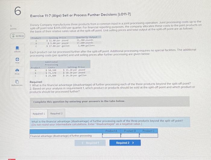 Solved Exercise 11-7 (Algo) Sell or Process Further | Chegg.com
