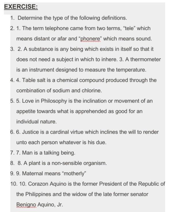 EXERCISE: 1. Determine the type of the following | Chegg.com