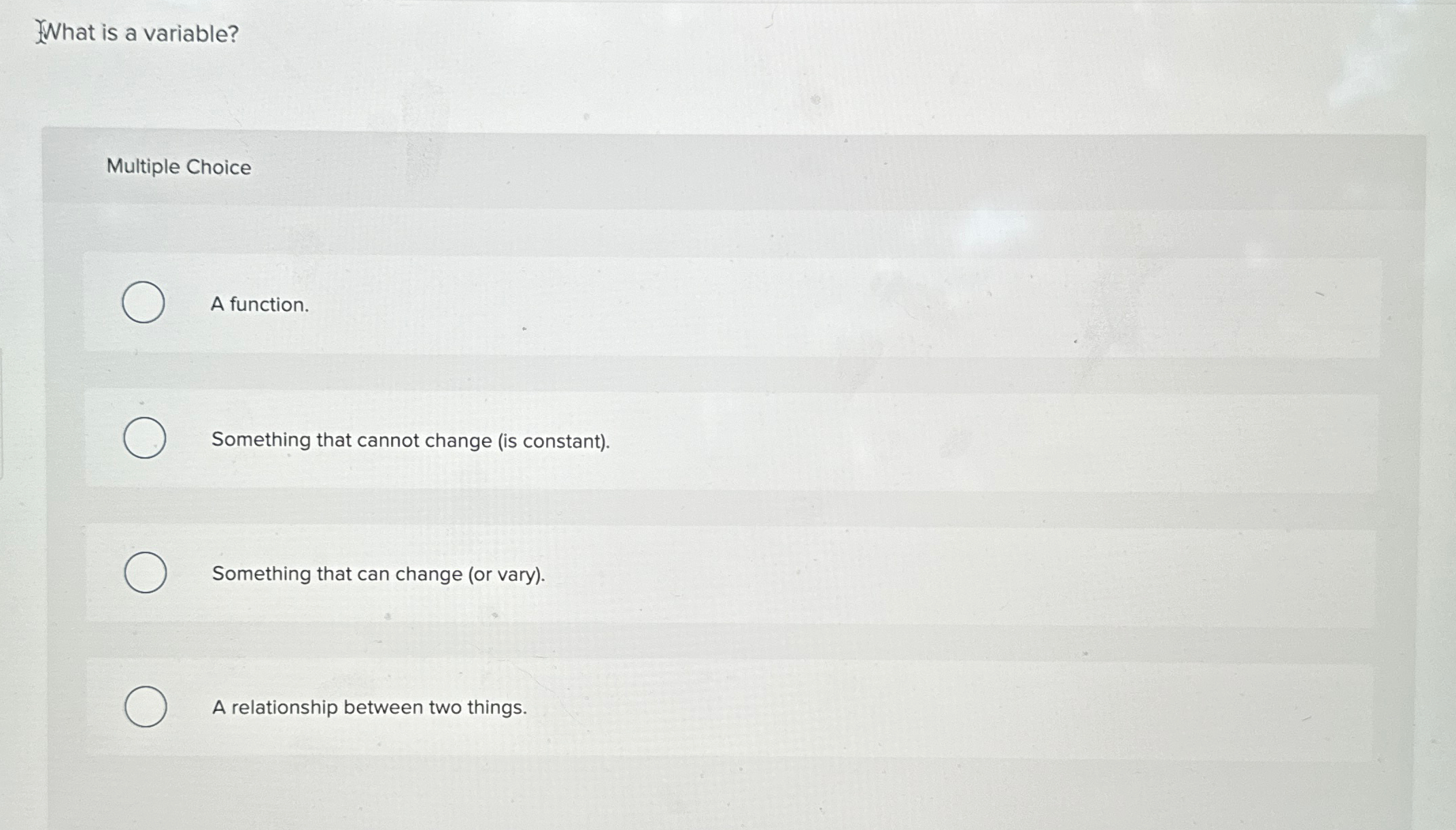 Solved What is a variable?Multiple ChoiceA | Chegg.com