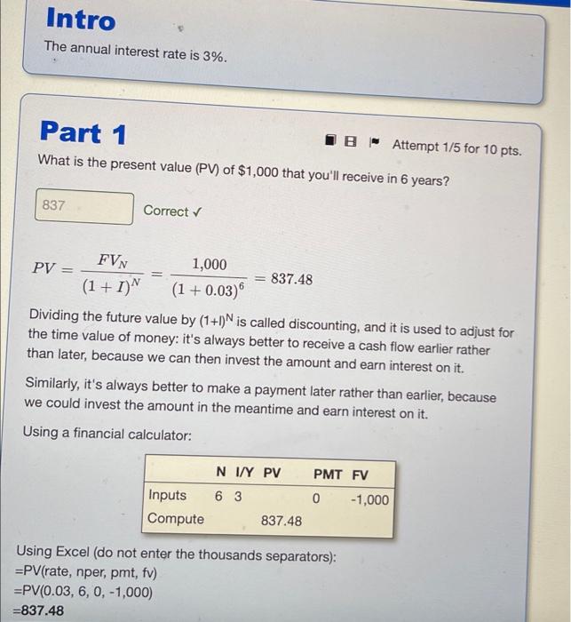 Solved What is the present value (PV) of $1,000 that you'll | Chegg.com