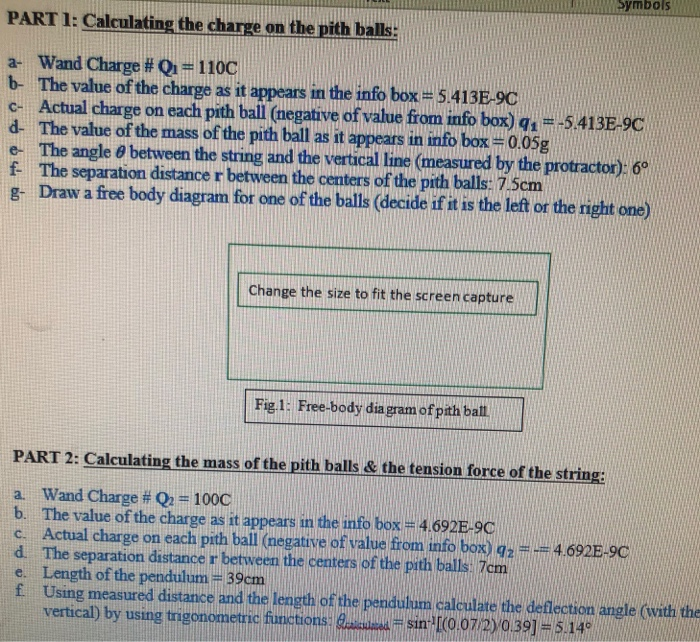 Symbols PART 1: Calculating the charge on the pith | Chegg.com
