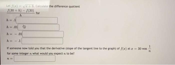 Solved Let f(x)=x+6. Calculate the difference quotient | Chegg.com