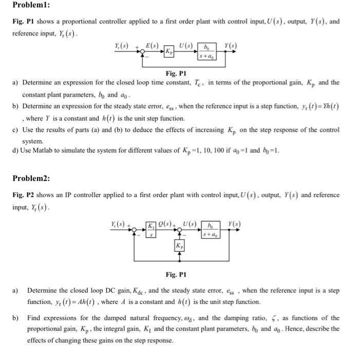 Solved Probleml: Fig. P1 shows a proportional controller | Chegg.com Solved Probleml: Fig. P1 shows a proportional controller | Chegg.com