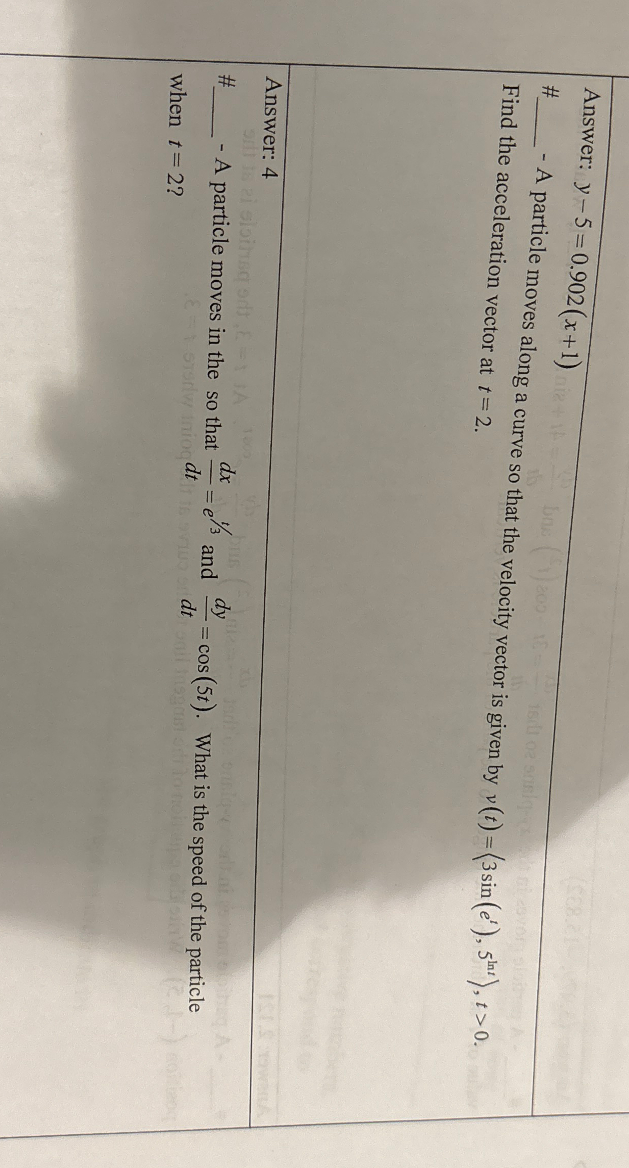 Solved Answer: y-5=0.902(x+1)f', - ﻿A particle moves along a | Chegg.com