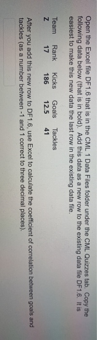 Solved Open the Excel file DF1.6 that is in the CML 1 Data | Chegg.com