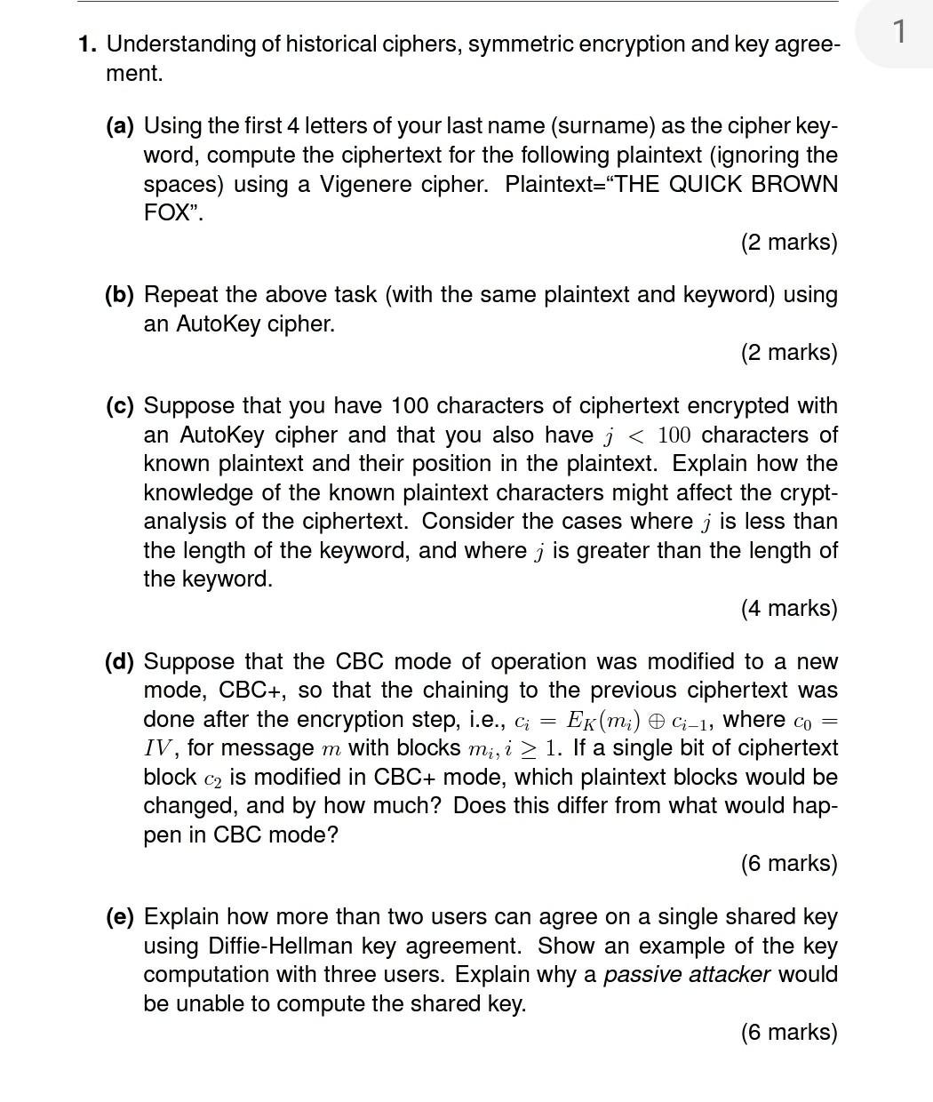 1 1. Understanding of historical ciphers, symmetric | Chegg.com