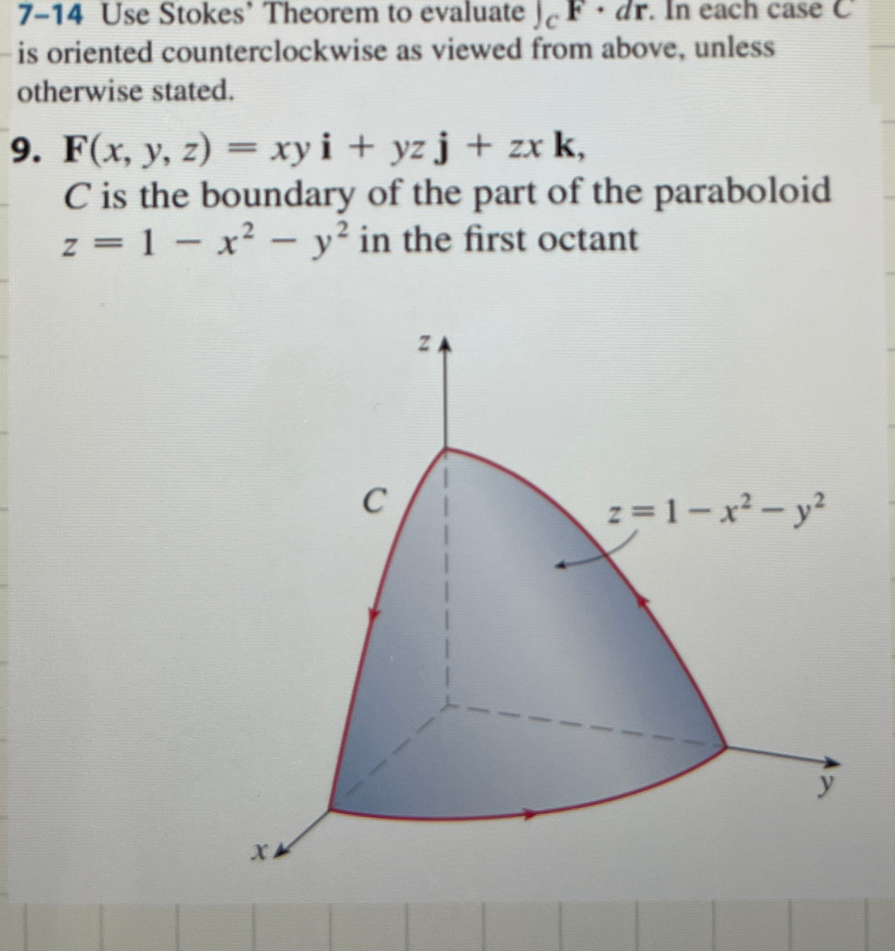 Solved 7-14 ﻿Use Stokes' Theorem to evaluate ∫C﻿F*dr. ﻿In | Chegg.com