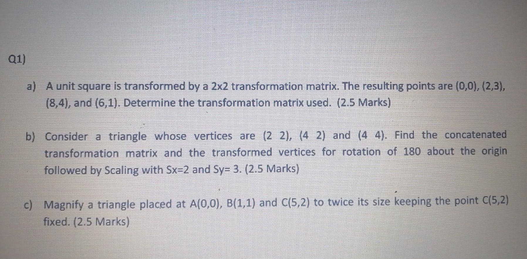 Solved Q1) a) A unit square is transformed by a 2x2 | Chegg.com