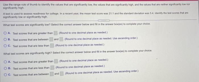 Solved Use the range rule of thumb to identify the values | Chegg.com