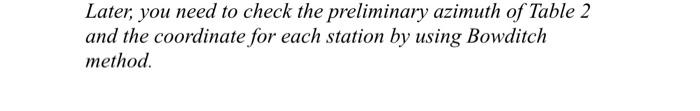 Later, you need to check the preliminary azimuth of | Chegg.com