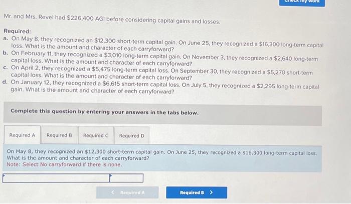 Mr. and Mrs. Revel had $226,400 AGI before | Chegg.com