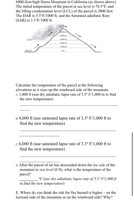 Solved Dry & Moist Adiabatic Lapse Rates Sample. (Note: An | Chegg.com