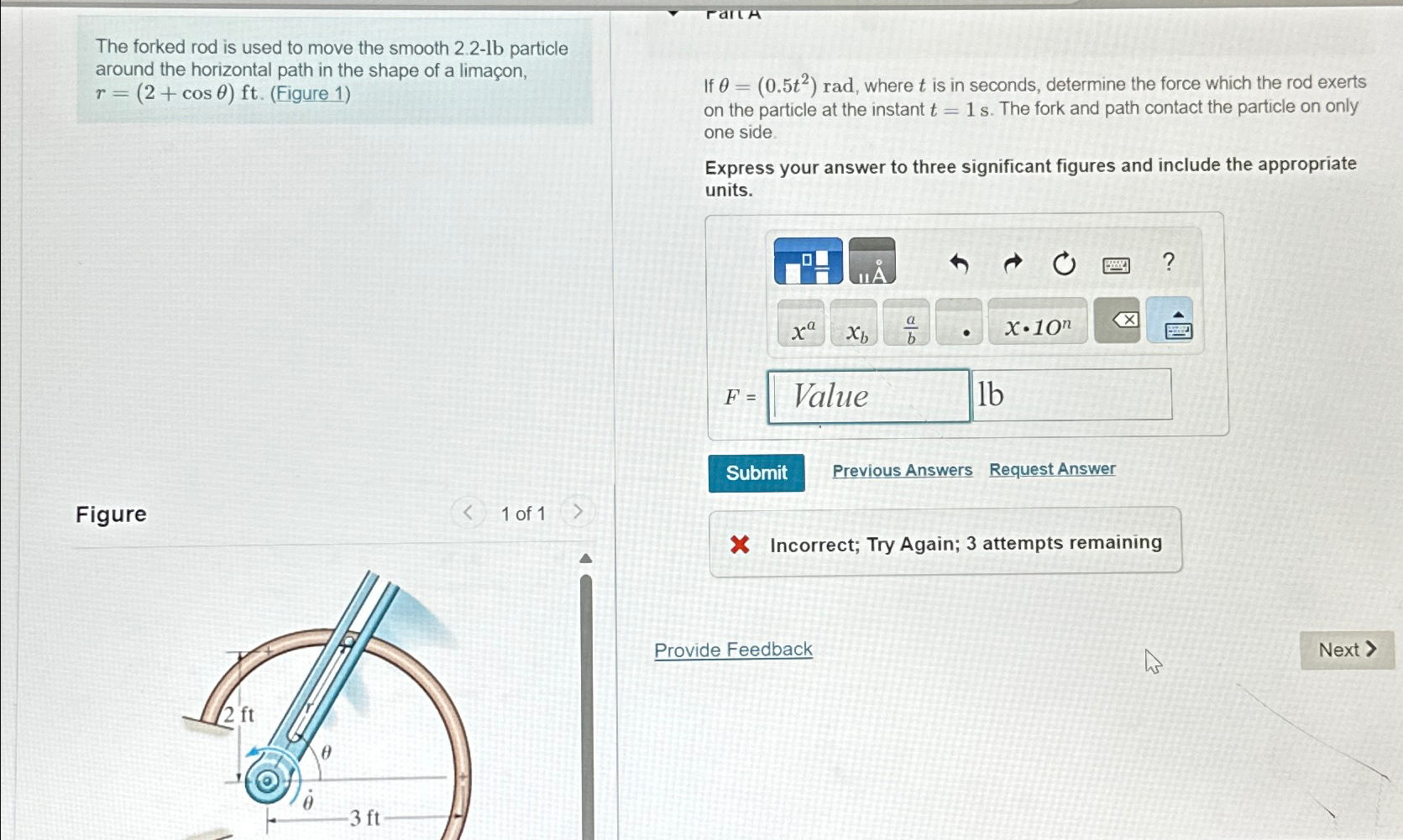 Solved The forked rod is used to move the smooth 2.2-lb | Chegg.com