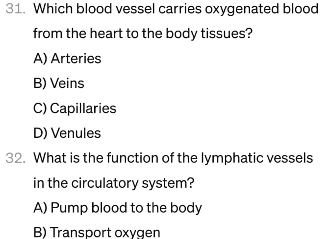 Solved Which blood vessel carries oxygenated blood from the | Chegg.com