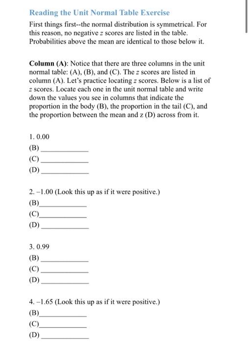 Solved Reading the Unit Normal Table Exercise First things | Chegg.com