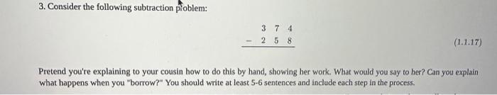 Solved 3. Consider the following subtraction ploblem: | Chegg.com