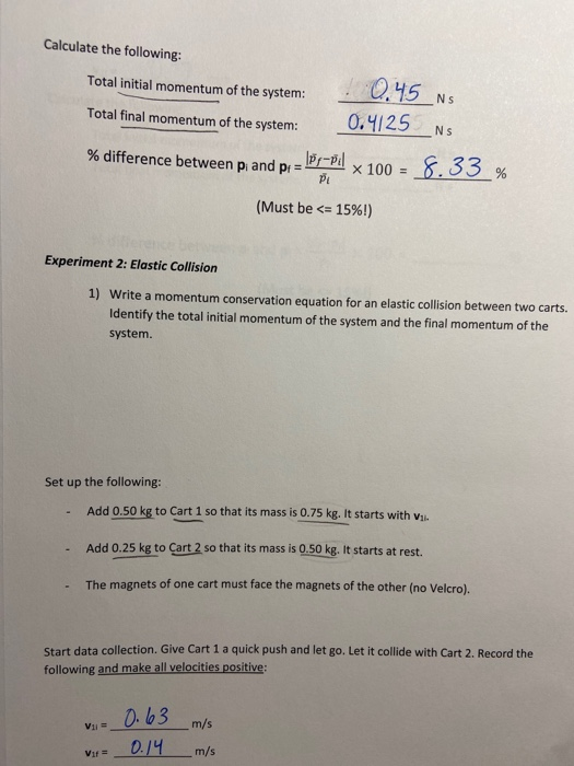 Solved How Do I Calculate The Total Initial Momentum And The