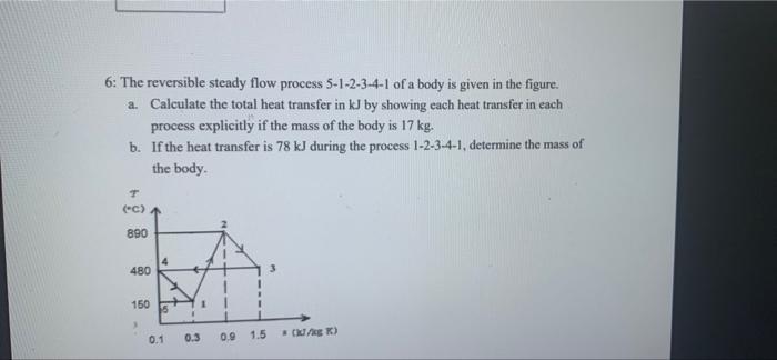 Solved 6: The reversible steady flow process 5-1-2-3-4-1 of | Chegg.com