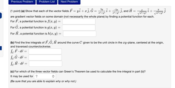Solved (1 point) (a) Show that each of the vector fields | Chegg.com