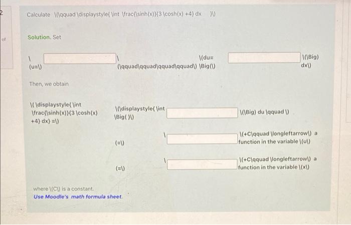 Solved Calculate laquad\displaystyle \int \frac{\sinh(x)}{3 | Chegg.com