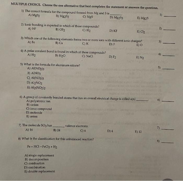 Solved MULTIPLE CHOICE. Choose the one alternative that best | Chegg.com