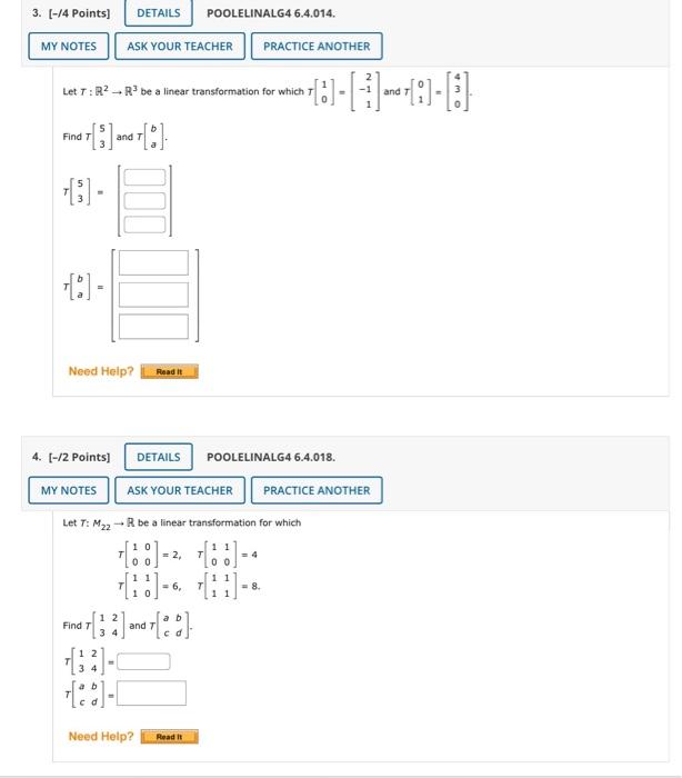 Solved 3. [-/4 Points] DETAILS POOLELINALG4 6.4.014. ASK | Chegg.com