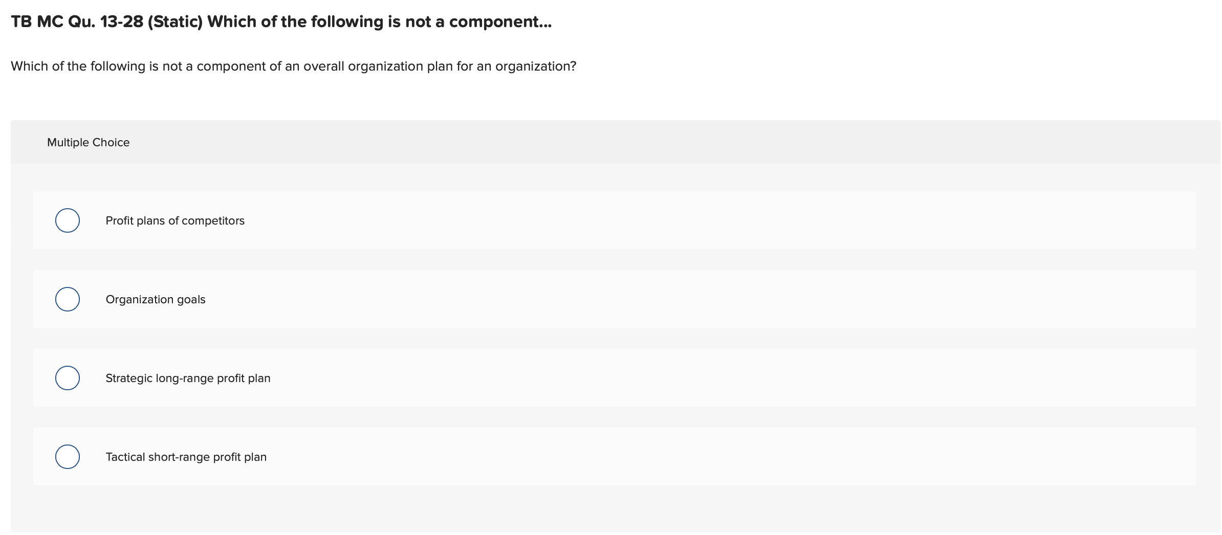Solved TB MC Qu. 13-28 (Static) ﻿Which of the following is | Chegg.com