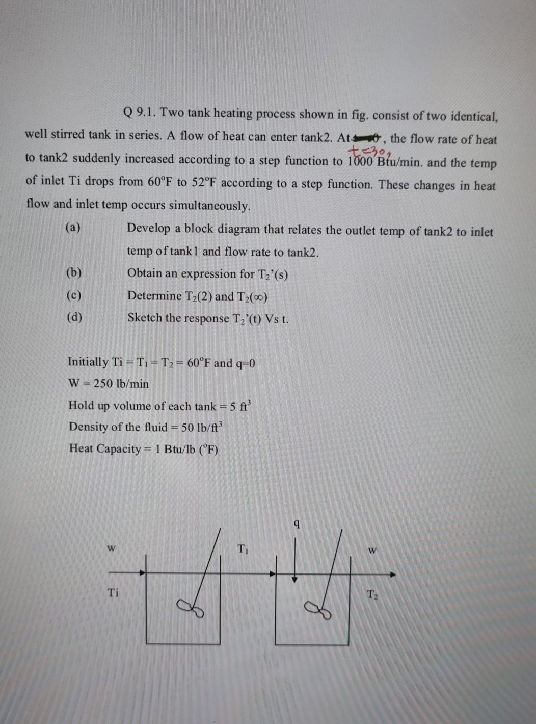 Solved Q 9.1. Two tank heating process shown in fig. consist | Chegg.com