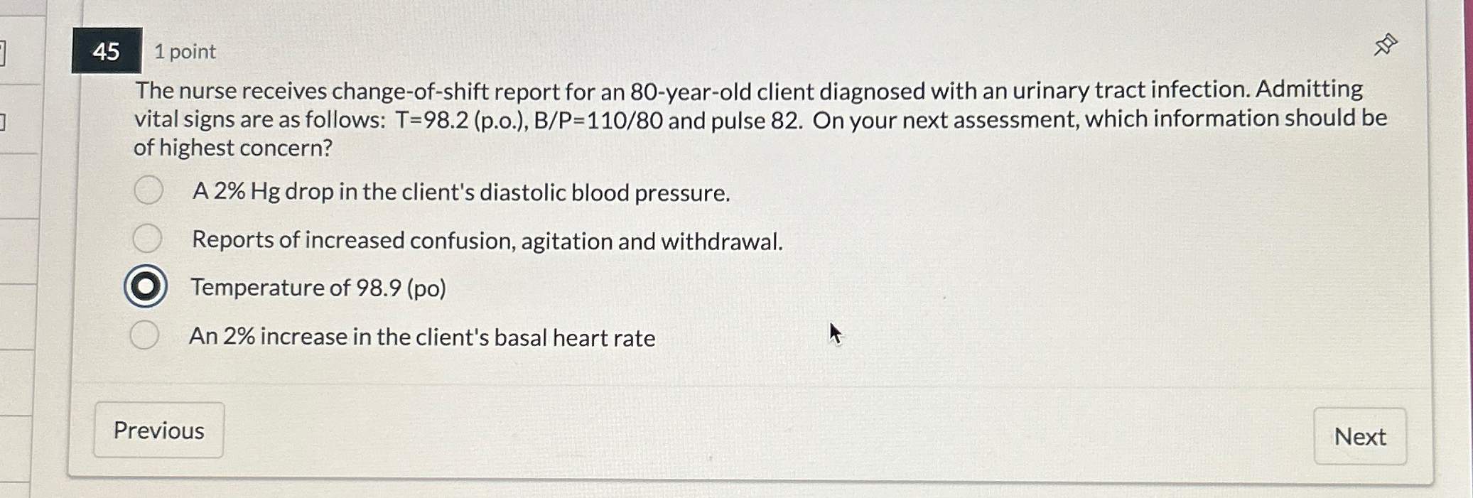 Solved 451 ﻿pointThe nurse receives change-of-shift report | Chegg.com