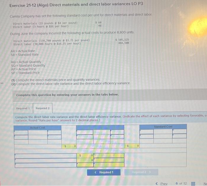 Solved Exercise 21-12 (Algo) Direct materials and direct | Chegg.com