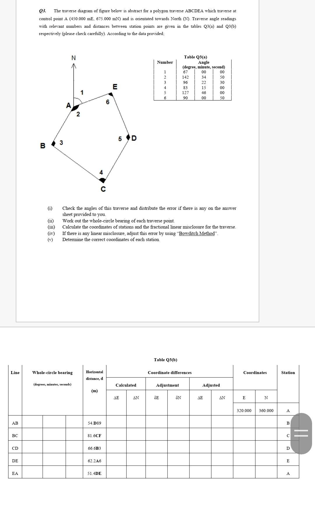 Solved 03. The traverse diagram of figure below is abstract | Chegg.com