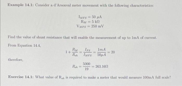 Solved Example 14.1: Consider a d'Arsonval meter movement | Chegg.com