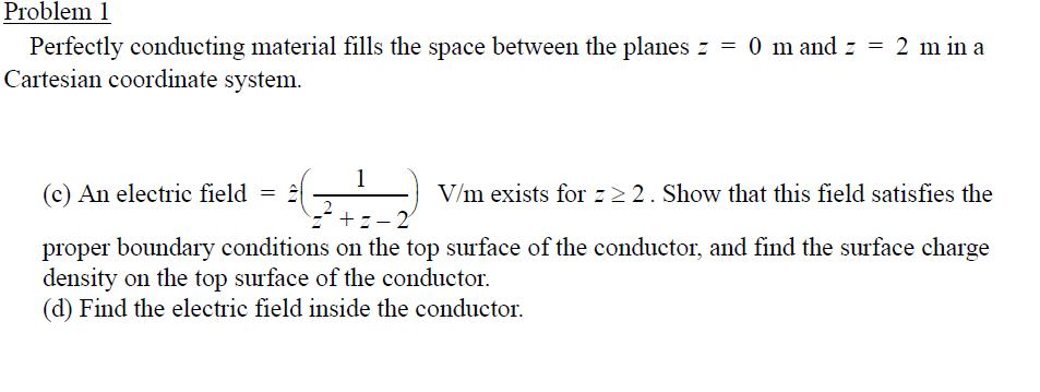 Perfectly conducting material fills the space between | Chegg.com