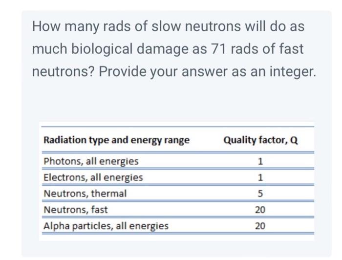 Solved How many rads of slow neutrons will do as much | Chegg.com