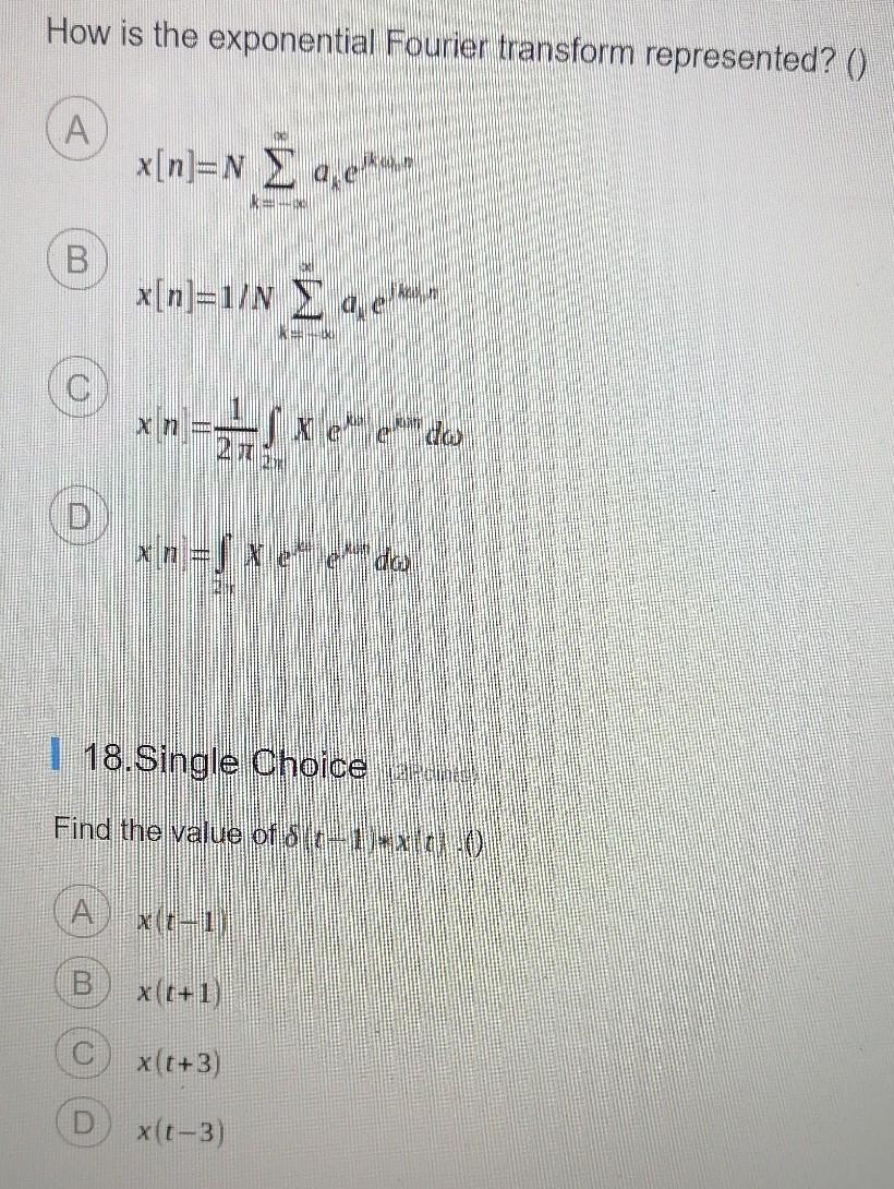 Solved How is the exponential Fourier transform represented? | Chegg.com