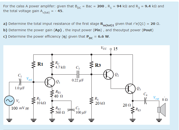 Solved For the calss A power amplifer: given that | Chegg.com