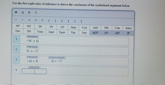 Solved Use the first eight rules of inference to derive the | Chegg.com