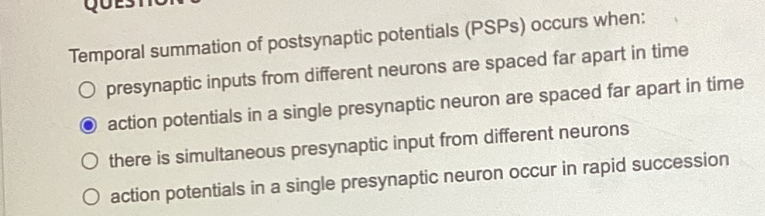 Solved Temporal summation of postsynaptic potentials (PSPs) | Chegg.com