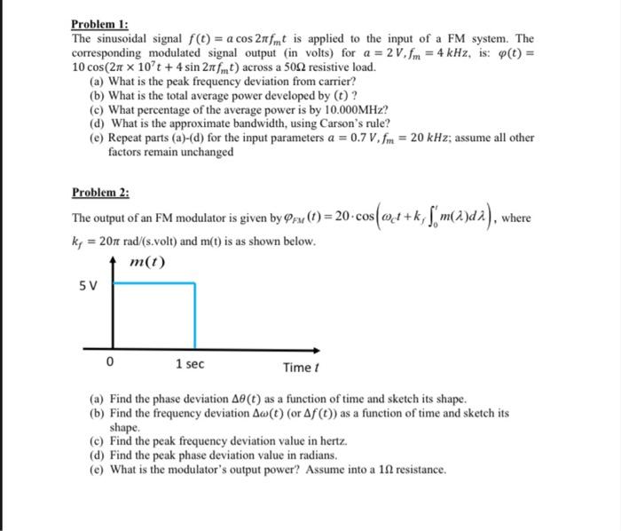 [Solved]: Problem 1: The sinusoidal signal f(t)=acos2fmt is