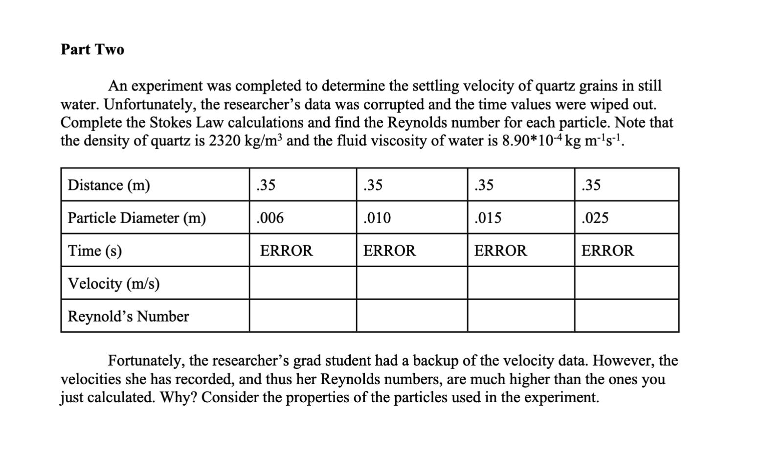 These properties include:w: particle settling | Chegg.com