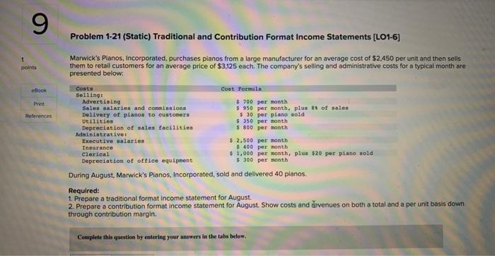 Solved Problem 1-21 (Static) Traditional and Contribution | Chegg.com